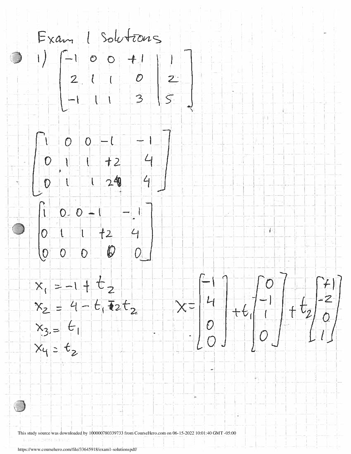 Exam 1 Solutions | Matrices Practice & Answers - Studanswers